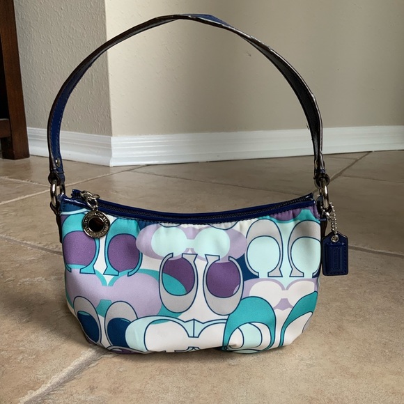 Coach | Bags | Euc Coach Mini Monogram Fabric Purse In Bluetealpurple ...